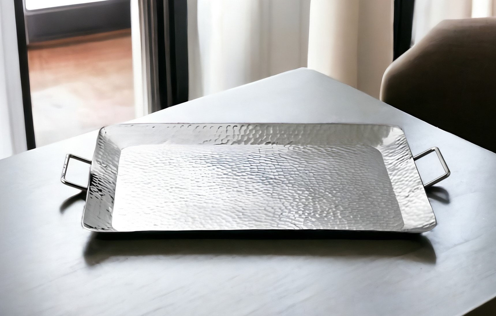 Dakota Fields Mccarver 18" Silver Hammered Metal Serving Tray With Handles | Wayfair